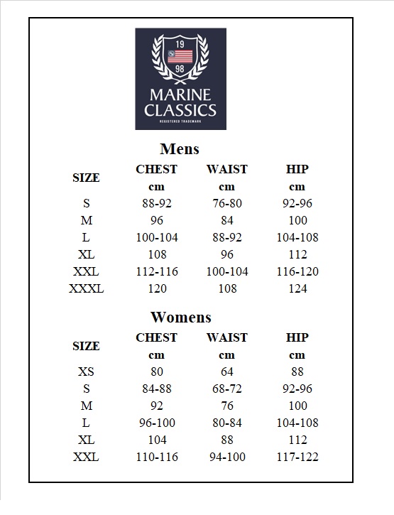 Marine Classics Size Guide
