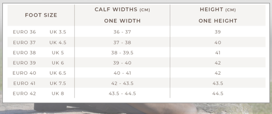 John Whitaker Size Guide