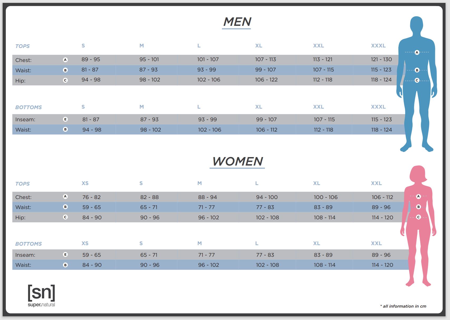 Super Natural Size Guide