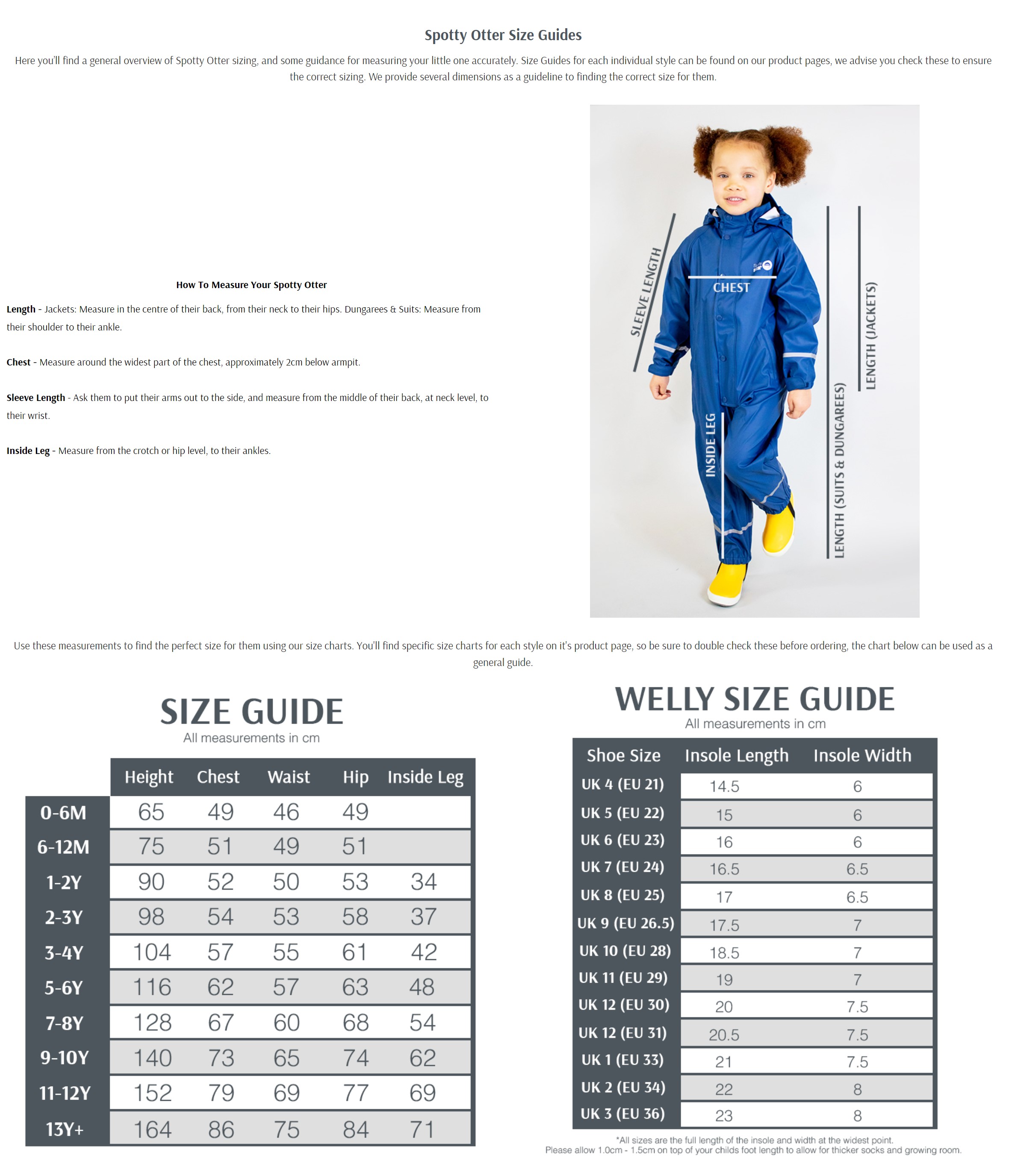 Spotty Otter Size Guide