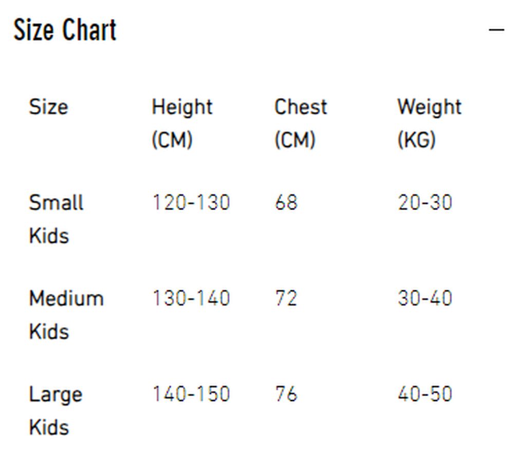 Vast Size Guide