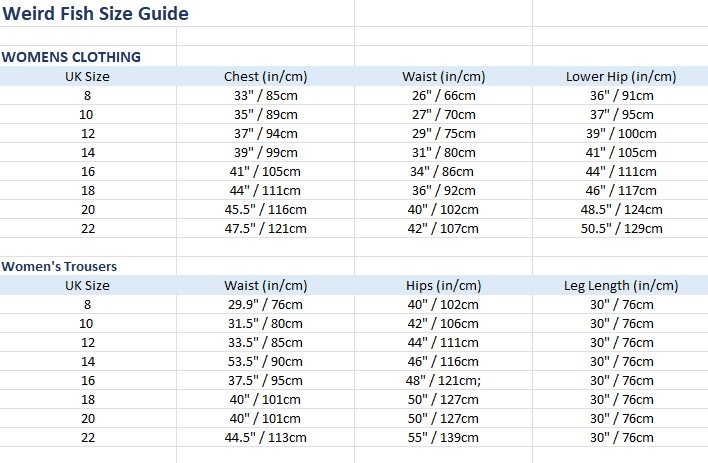 Weird Fish Size Guide