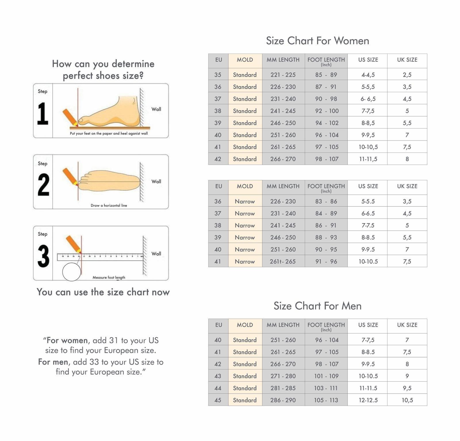 Female Us Size Chart Shoes Convert Size 10 To European New Arrivals