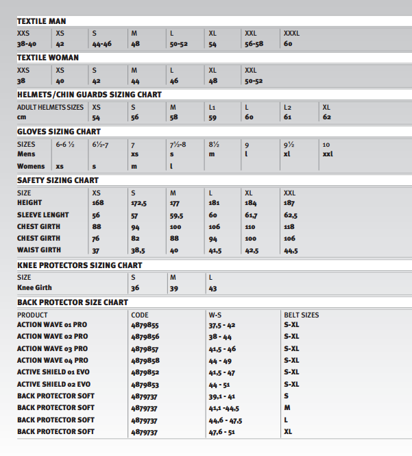 Dainese Size Guide | SportPursuit.com