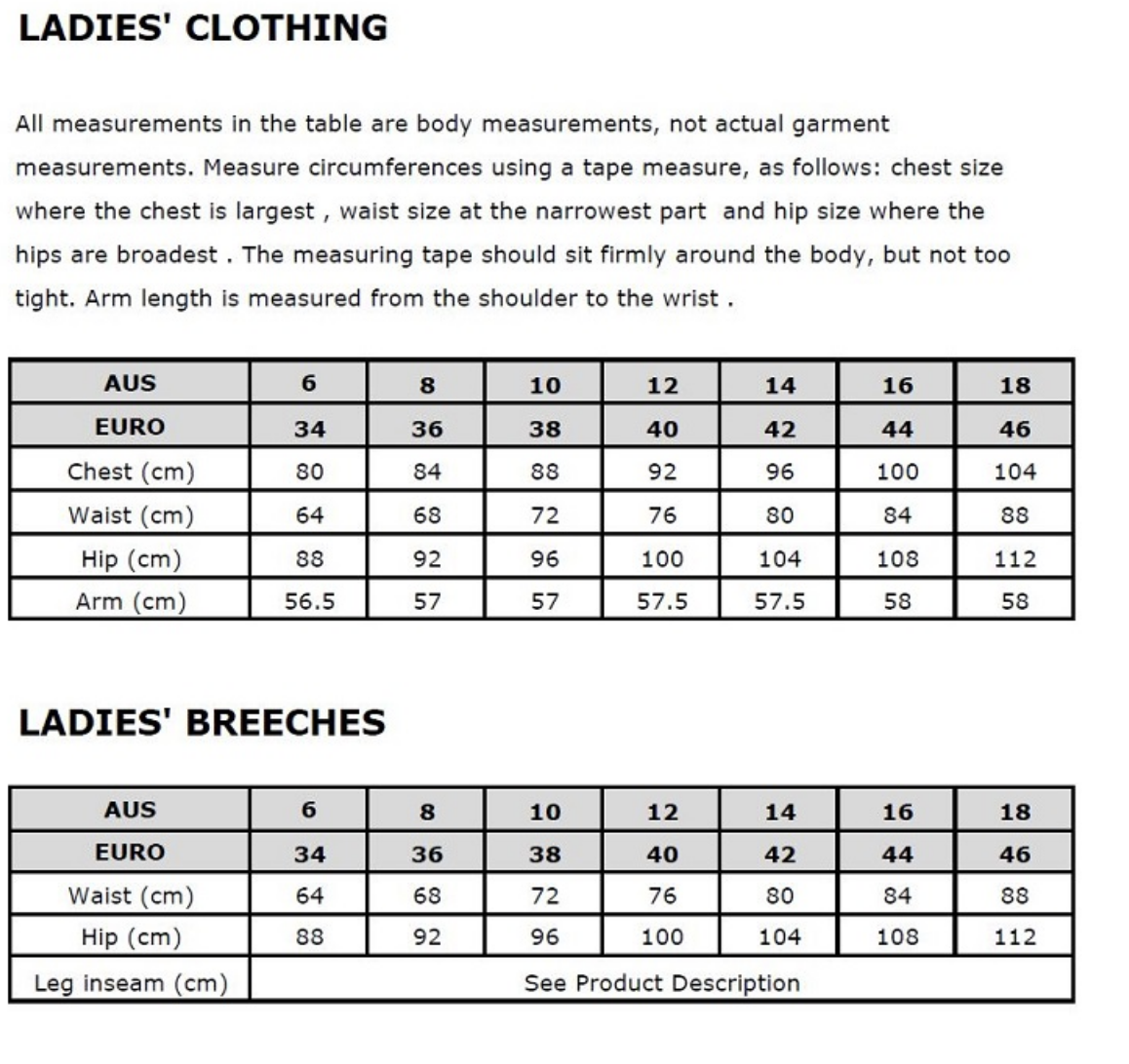 Horze Size Guide