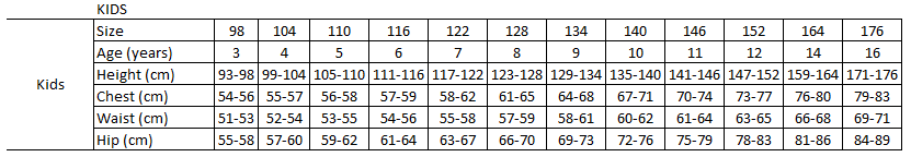 Bergson Size Guide | SportPursuit.com