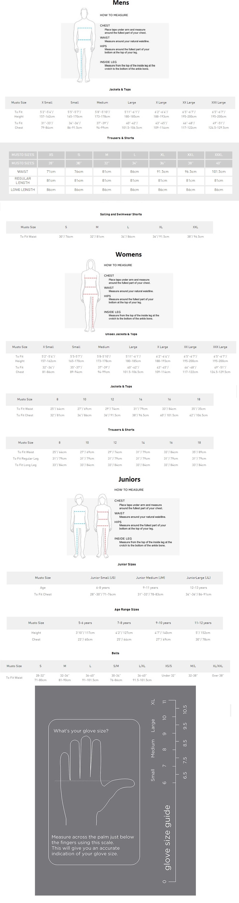 Musto Size Guide | SportPursuit.com