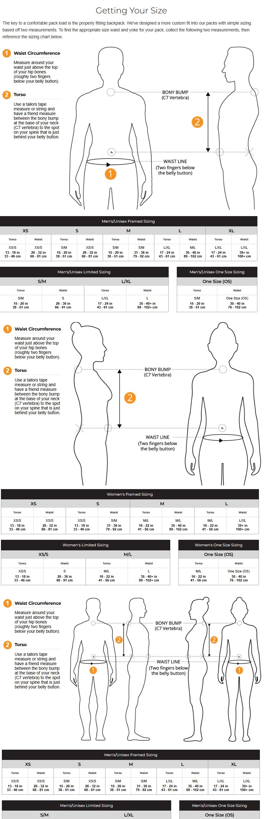 Mystery Ranch Size Guide