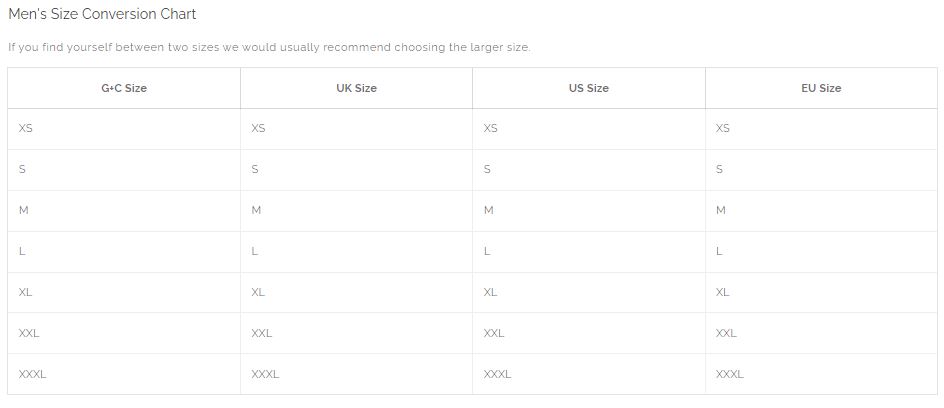 Gym+Coffee Size Guide