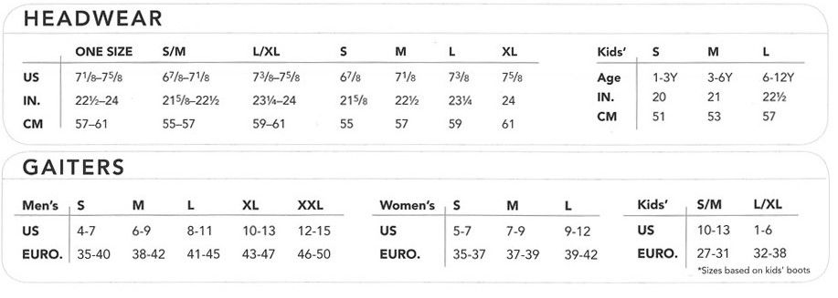 Outdoor Research Size Guide