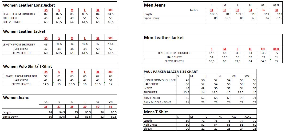 Paul Parker Size Guide