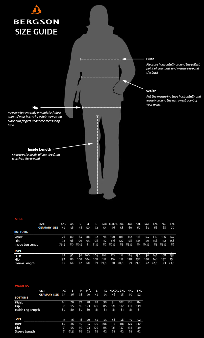 Bergson Size Guide | SportPursuit.com