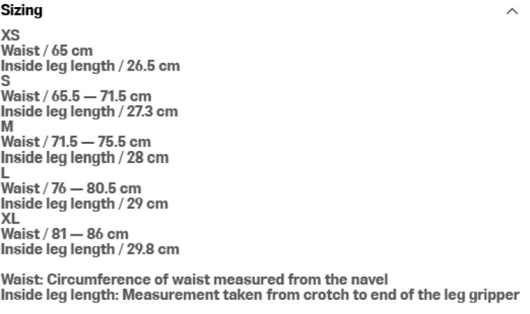 TIC CC Size Guide