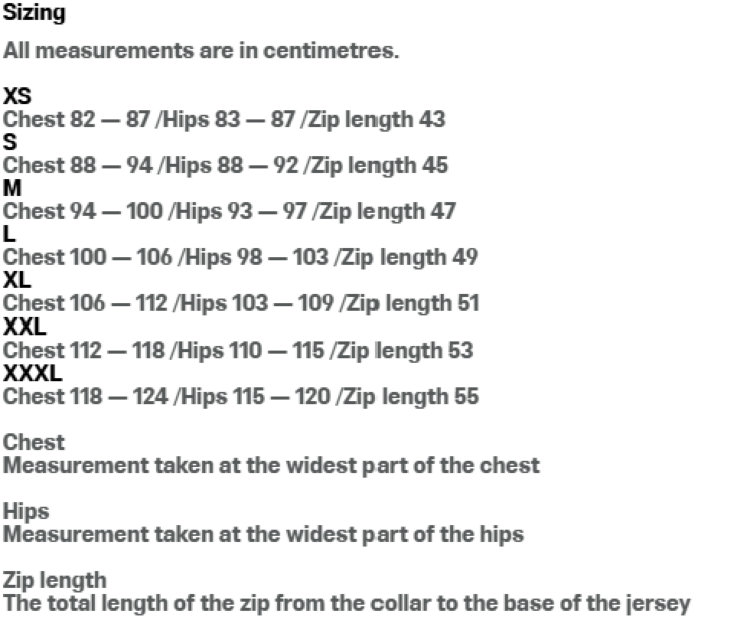 TIC CC Size Guide