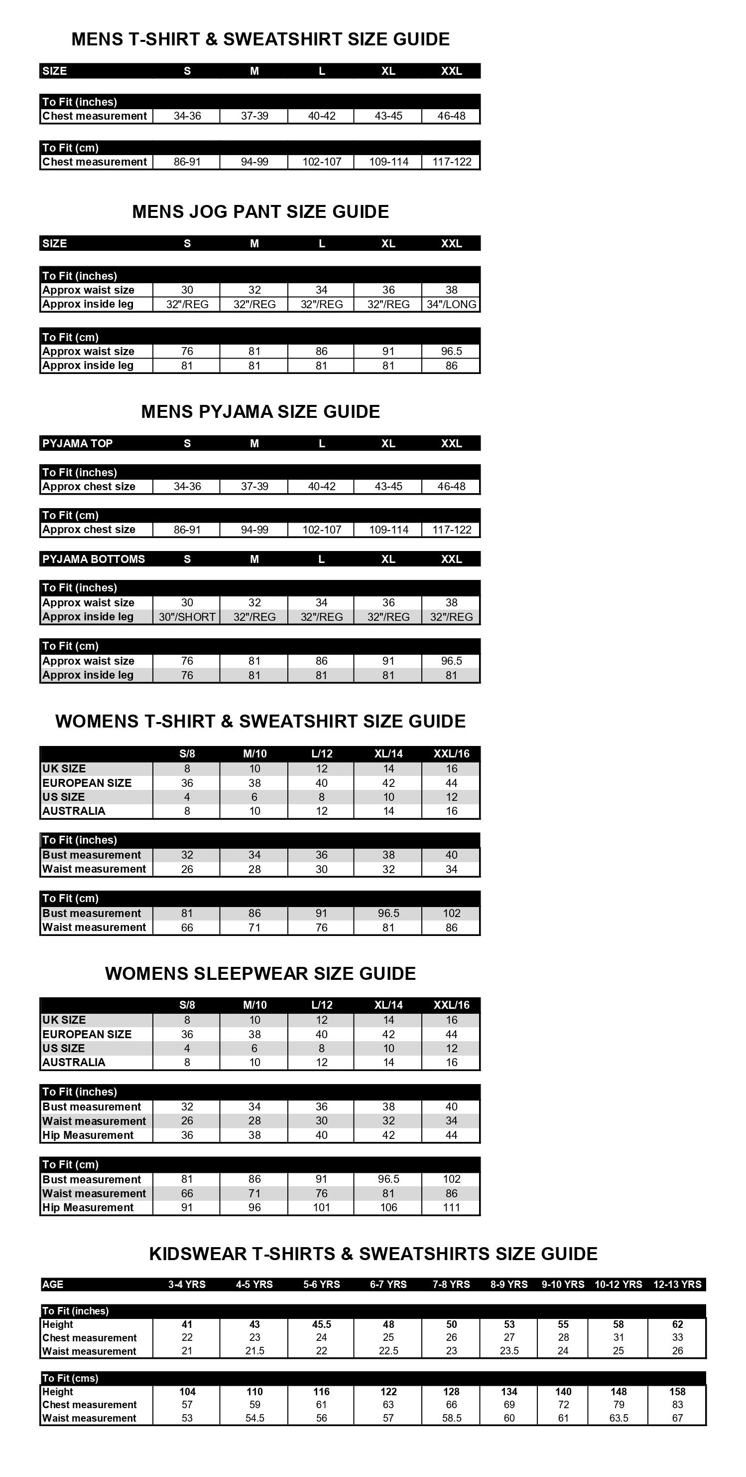 Vintage Club Size Guide vintage-club-size-guide