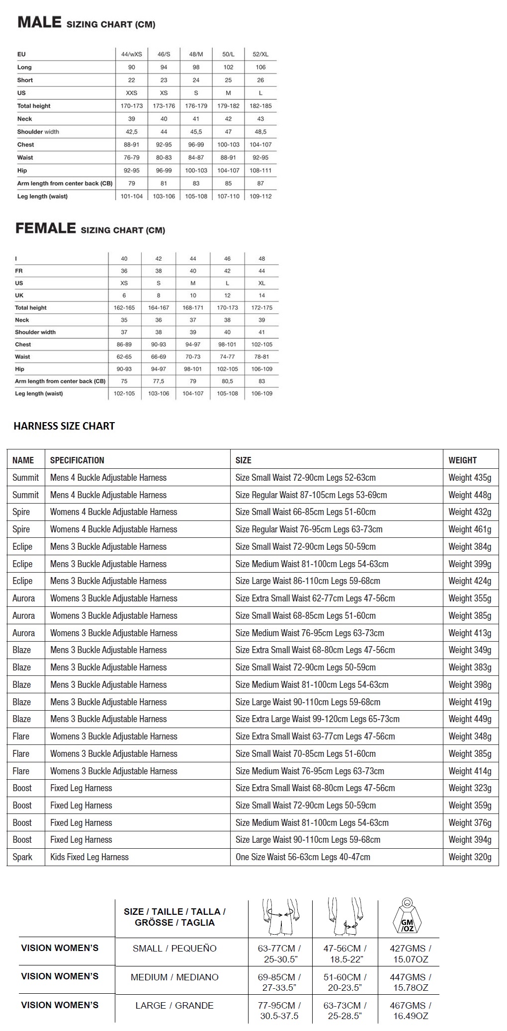 Wild Country Size Guide