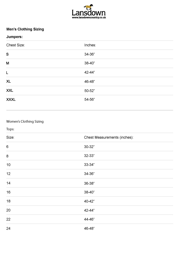 Lansdown Size Guide